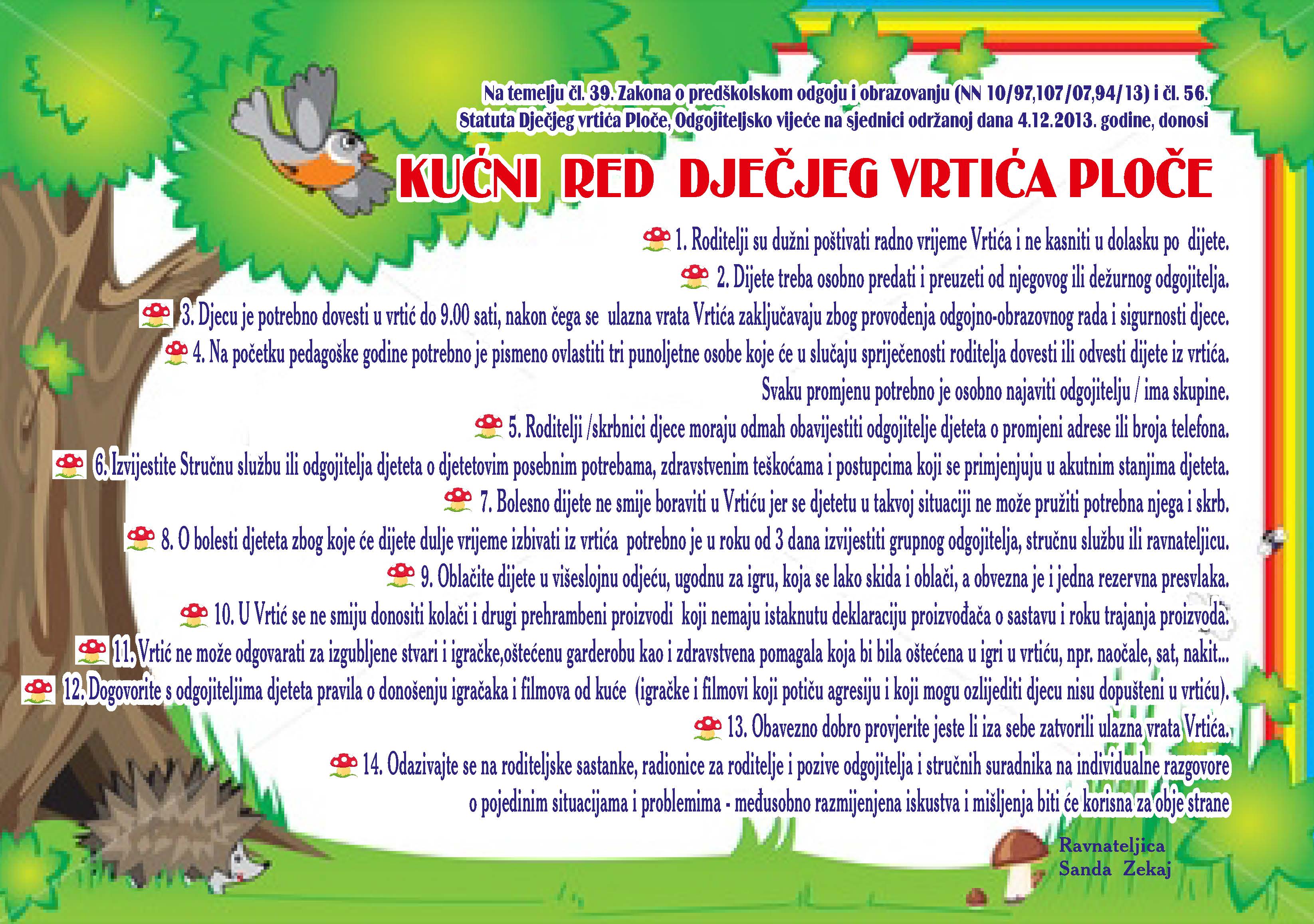 Kućni red – Dječji vrtić Ploče