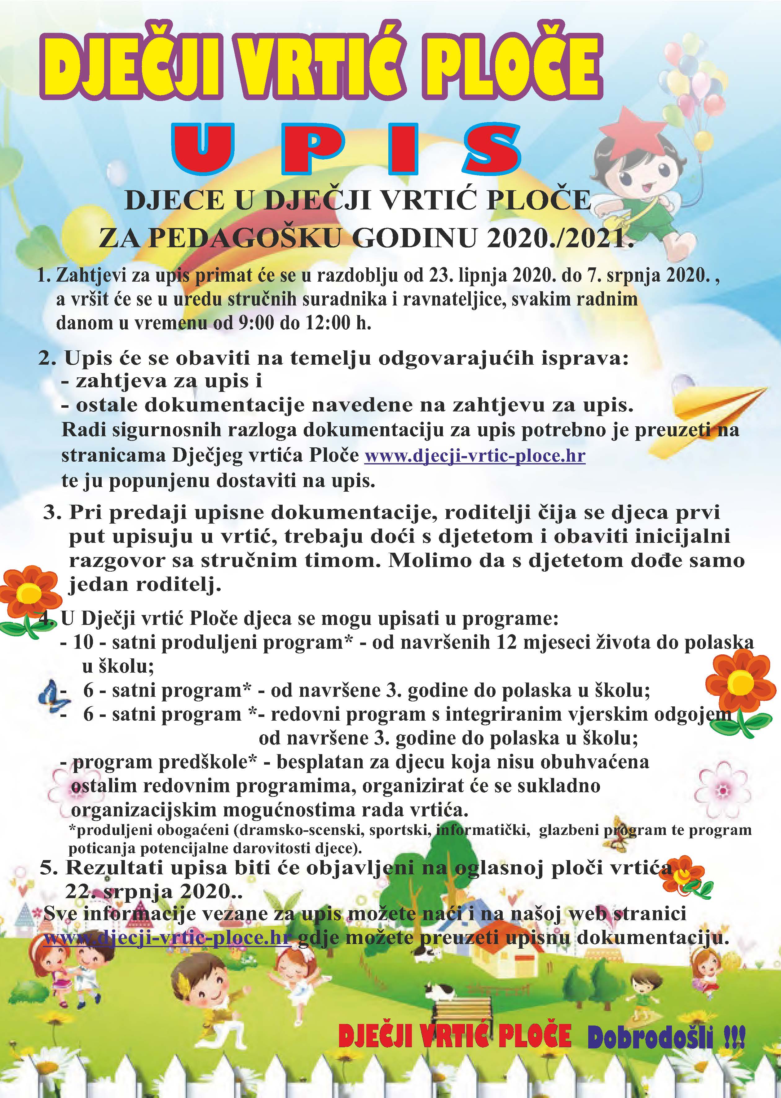 Upisi – Dječji vrtić Ploče